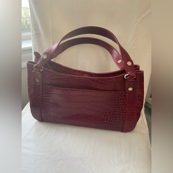 Monsac | Bags | Monsac Red Leather Croc Embossed Handbag Gold Tone ...
